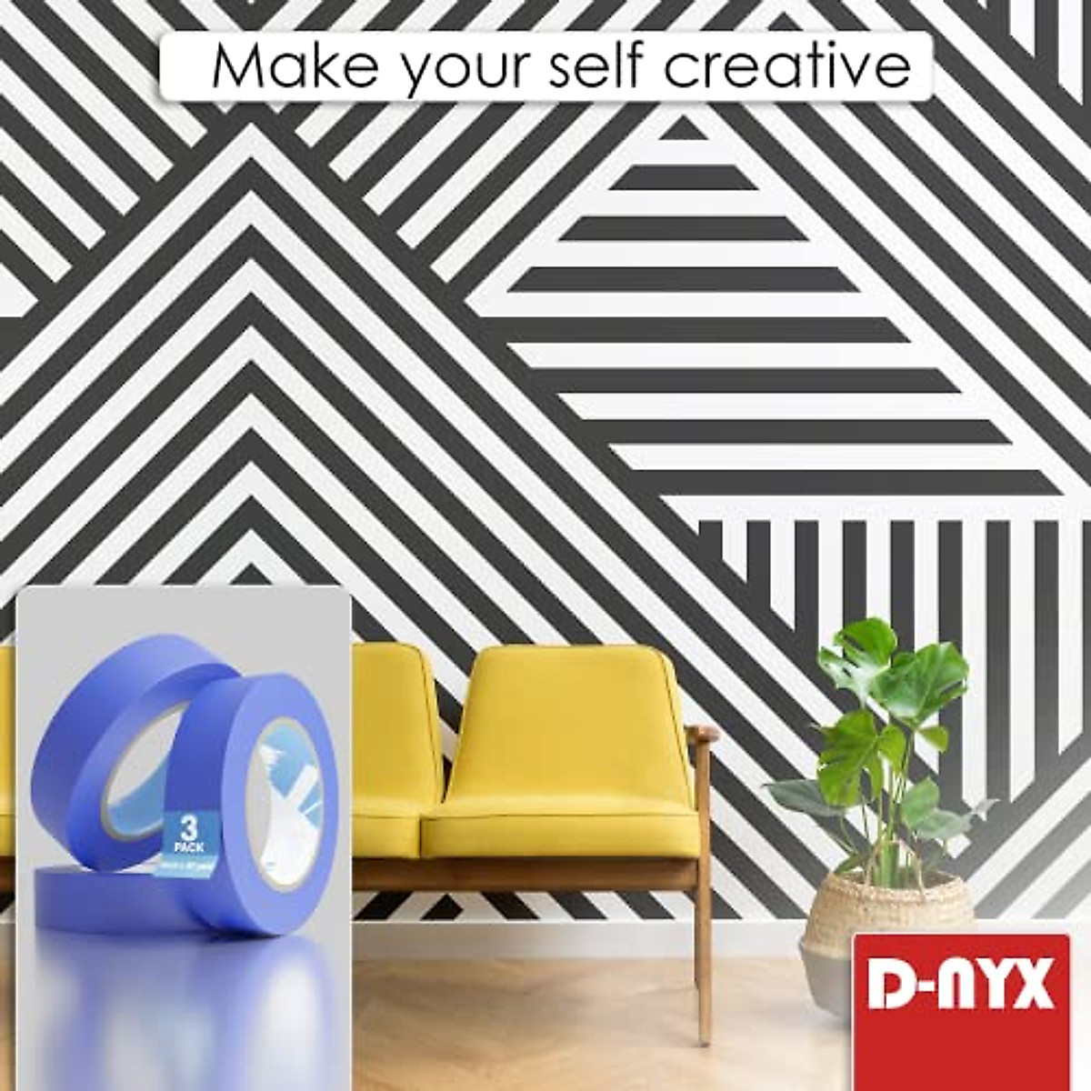 Professional Painters Tape 1inch x 60 Yards | Sharp Edge Line Technology Residue-Free MultiSurface Painter Tape | Automotive Refinish Paper Masking Paint Rolls for Wall Art Renovation (3 PACK -BLUE)