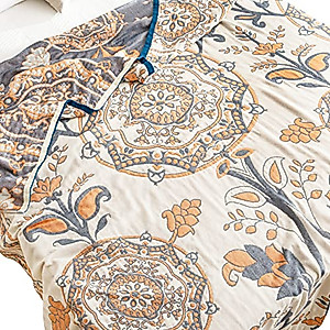 MEJU Mandala Boho Flower Muslin All Season Blanket for Bed Sofa Couch, 100% Combed Cotton 4 Layer Soft Warm Quick Dry Throw Blanket Bed Coverlet Sheet (Mandala, Twin (59 in x 78 in))