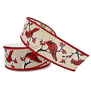 1.5" Faux Linen Wired Cardinal Ribbon Y