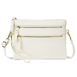 WOZEAH Small Crossbody Purse for Women,Multi Zipper Pocket Shoulder bag (white)