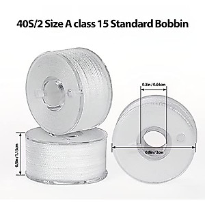 ilauke 36pcs White Sewing Thread 60WT Size A Prewound Bobbin Thread with Bobbin Case, Polyester Thread for Brother Singer BabyLock Janome Machines DIY Embroidery Thread