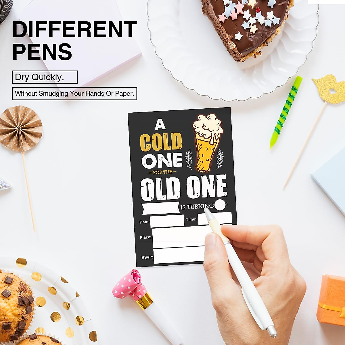 EUDOSI Cheers Birthday Party Invitations Supplies Fill-In Set of 20 with Envelopes Adult Birthday Bash Invites Cards, Double Sided