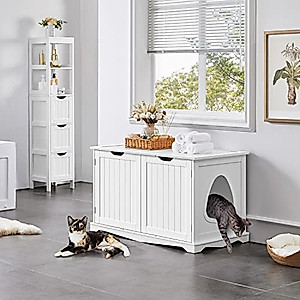 Yaheetech Cat Litter Box Enclosure, Cat Litter Box Furniture Hidden, Wooden Pet Crate Cat Washroom Storage Bench with Divider Home Litter Loo Indoor Cat House White