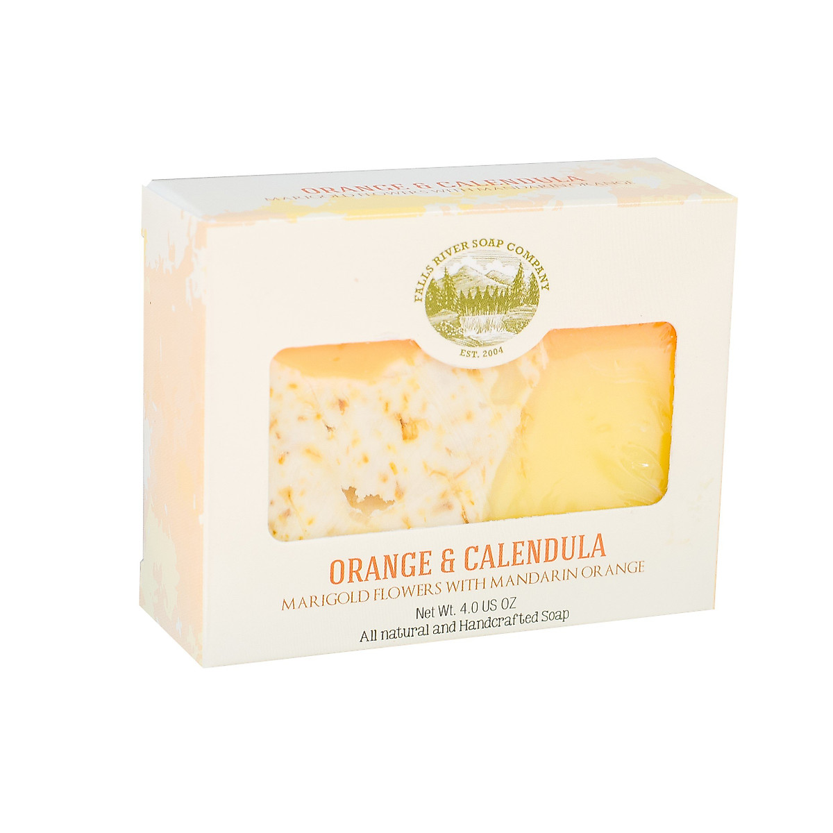 Orange Soap with Calendula Oil (4Oz) - Handmade Soap Bar with Orange, Yuzu and Calendula Essential Oils, flower petals - Organic and All-Natural – by Falls River Soap Company