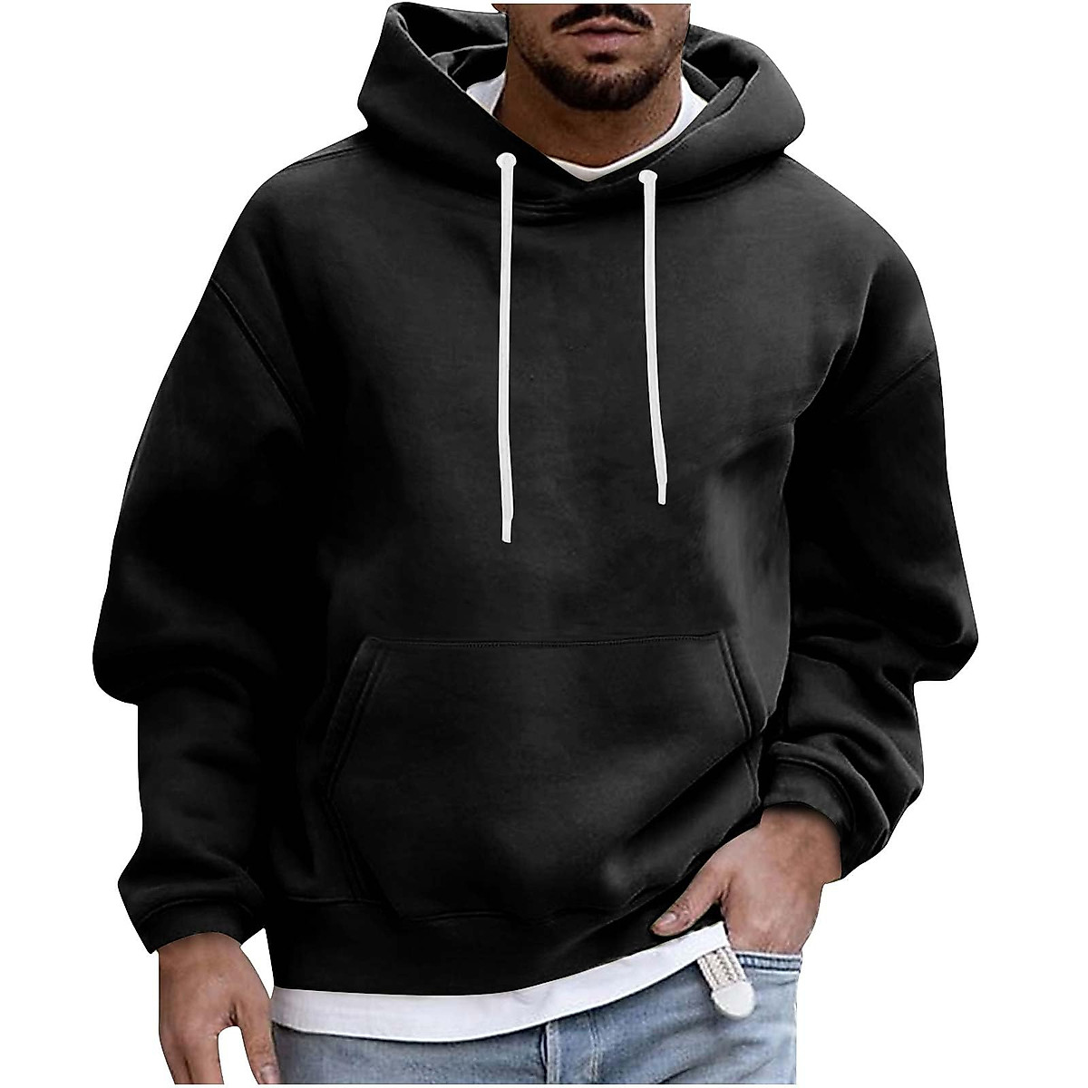 Muscularfit deals of the day clearance Sweatshirts for Men Fall Fashion Drawstring Long Sleeve Hooded Pullover Casual Stylish Lightweight Athletic Shirt mens zip up hoodies lightweight Black L