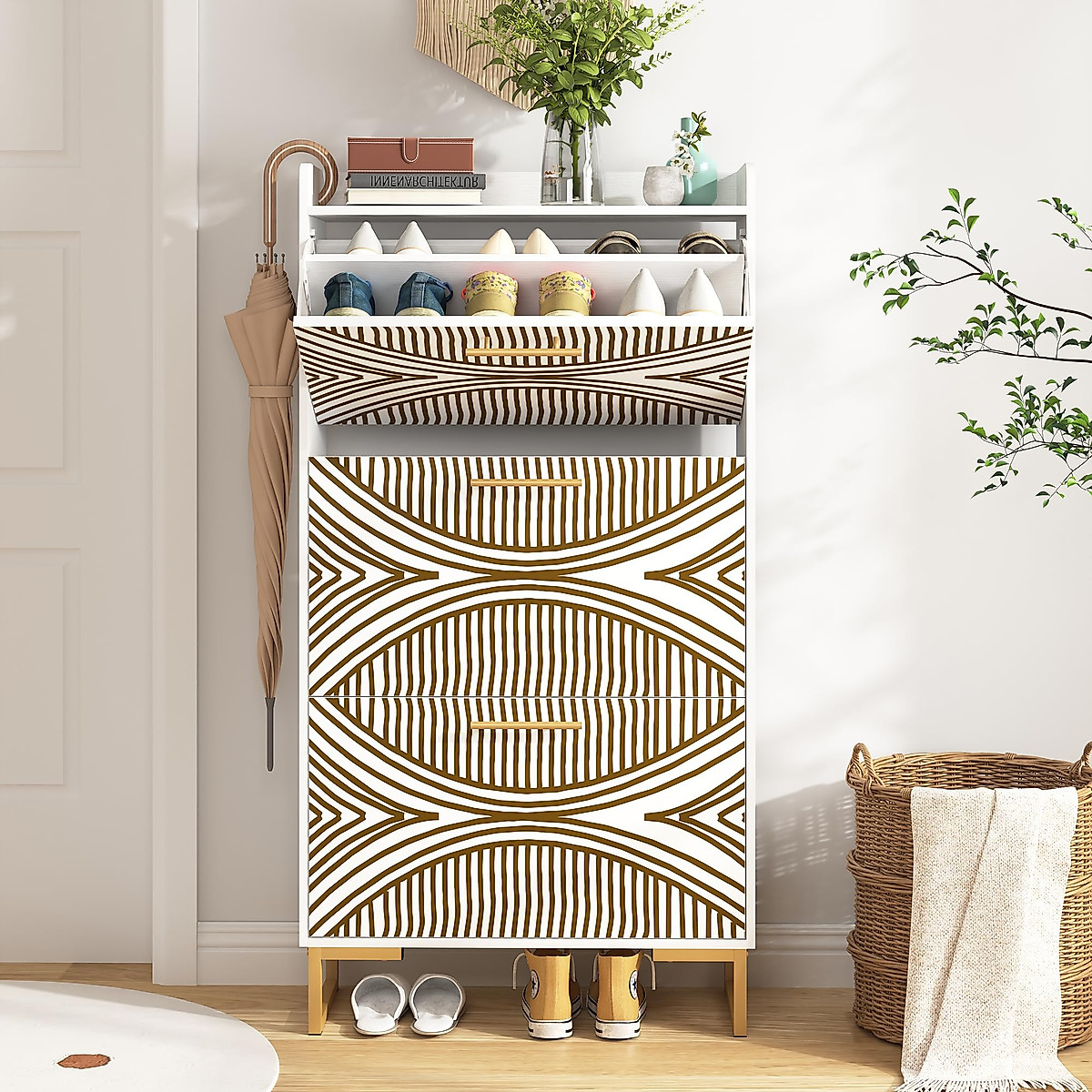 VERYKE Shoe Cabinet for Entryway,Slim Hidden Shoe Storage Cabinet with 3 Flip Drawers,Narrow Shoe Rack Cabinet, Wood Shoe Organizer Cabinet for Entryway