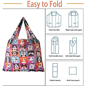 FulSurgus 4 Pack Reusable Shopping Bags, Large 40LBS Foldable Grocery Bags, Machine Washable Groceries Bags Nylon Fabric Storage Bags