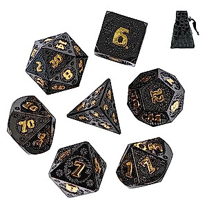 CRITALLIC Metal Dice Set Mechanical Gear Design DND Dice for Dungeons and Dragons, 7PCS Polyhedral D&D Dice with Leather Pouch for Role Playing Games MTG Table Games(Black Golden)