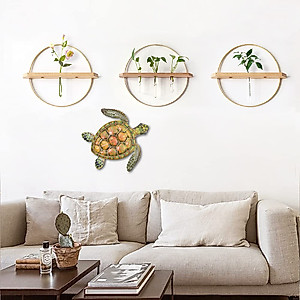 12Inch Large Turtle Wall Decor, Sea Turtle Ocean Hanging Sculpture, Metal Marine Life Theme Wall Decoration for Bathroom Bedroom Swimming Pool (YELLOW)