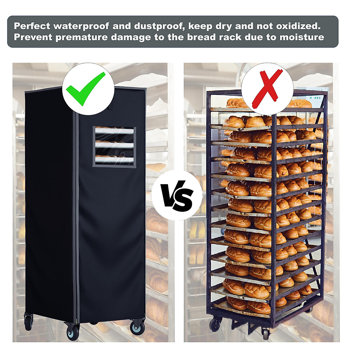 Bakery Rack Cover with Zipper, 20tier Sheet Pan Rack/Bun Pan Rack Cover with Vents, Bread Rack Cover ，23"X28"X64" High Density Waterproof and Dustproof Bread Rack