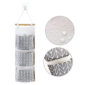 LANNEAS Wall Hanging Storage Bag with 3 Pockets,Over The Door Organizer Waterproof Linen,Sturdy Hanging Storage Pouches 3packs