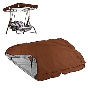 BORDSTRACT Swing Canopy Replacement, Oxford Outdoor Swing Canopy Silver Coated, Waterproof Swing Chair Top Cover, Adjustable Porch Top Cover UV Resistant, Sun Shade Replacement for Patio Swing(Coffe)