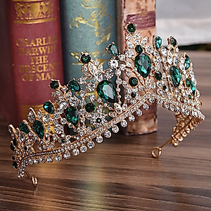 nihngvjm Bridal Crown European Red Green Crystal Big Crown Headwear Bridal Wedding Hair Accessories Jewelry Bride Tiaras Princess Crowns Headdress Tiara for Women (Size : Silver Blue)
