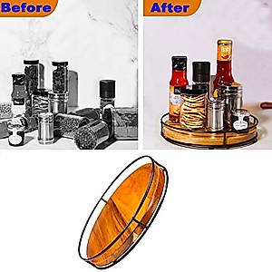 Saebye 9.5" Acacia Wood Lazy Susan, Lazy Susan Organizer for Cabinet, Turntable Organizer with Steel Sides, for Cabinet, Pantry, Table, Spice Rack