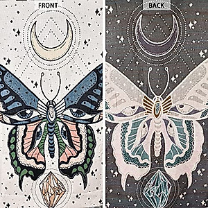 Shesyuki Boho Throw Blanket Reversible Cotton Bohemian Tapestry Hippie Room Decor Outdoor Blanket Double Sided (Month Moth White, 50"x60")