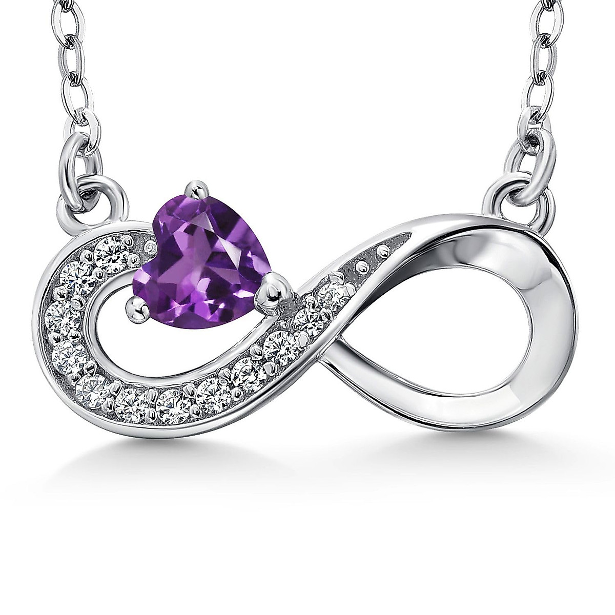 Gem Stone King Infinity Pendant Necklace For Women In 925 Sterling Silver With 4MM Heart Shape Gemstone Birthstone snd 18 Inch Silver Chain