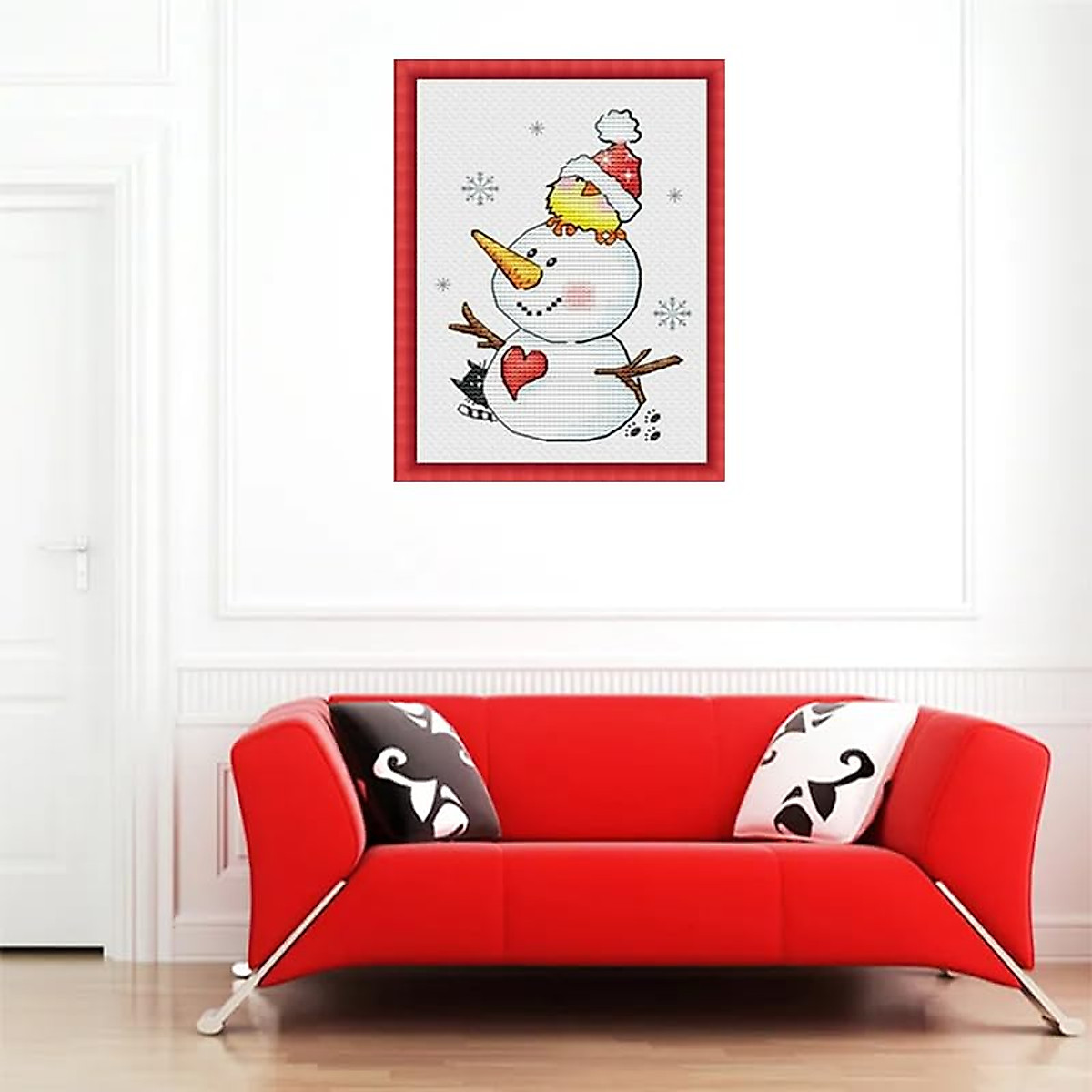 Christmas Snowman Stamped Cross Stitch Kits for Adults, Christmas Counted Pattern Needlepoint Kits Crafts Dimensions Cross-Stitch Stamped Kits Embroidery Kits Arts Craft Kits for Wall Art Gift