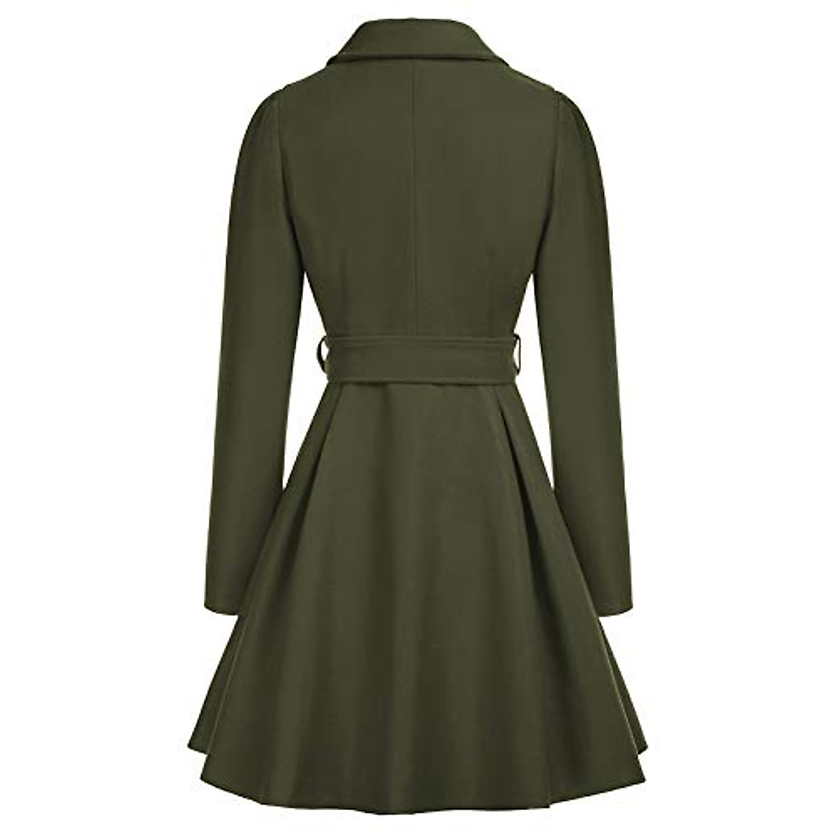 GRACE KARIN Women's Basic Designed Lapel Mid-long Fit Flare Pea Coat with Belt Army Green-Belt XL