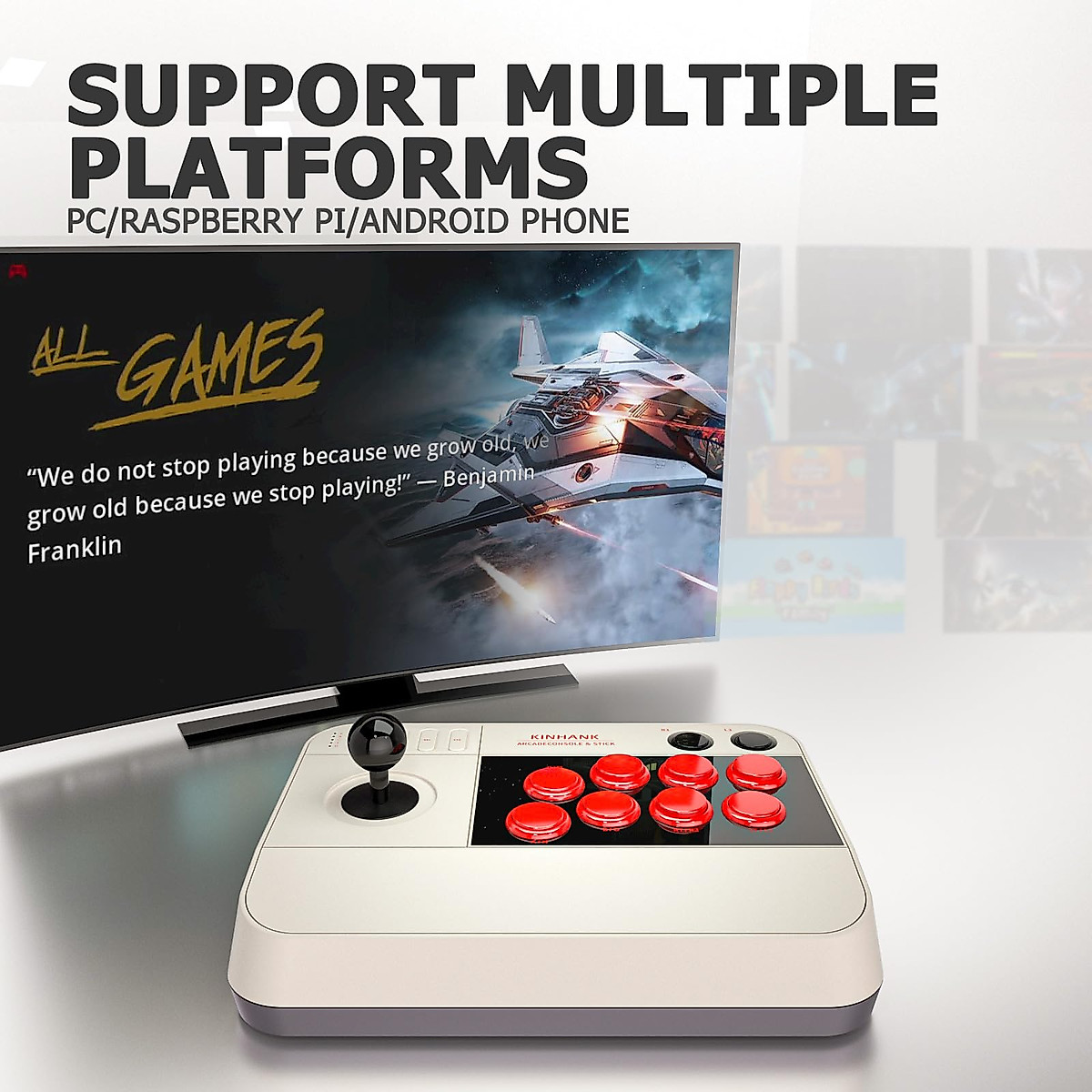 Arcade Stick X3 Super Console, Retro Game Console,50000+Games, All-Around 3D Joysticks, Support Custom Buttons,EmuELEC 4.5/Android 9.0 /CoreE 256G TF Card, Grey