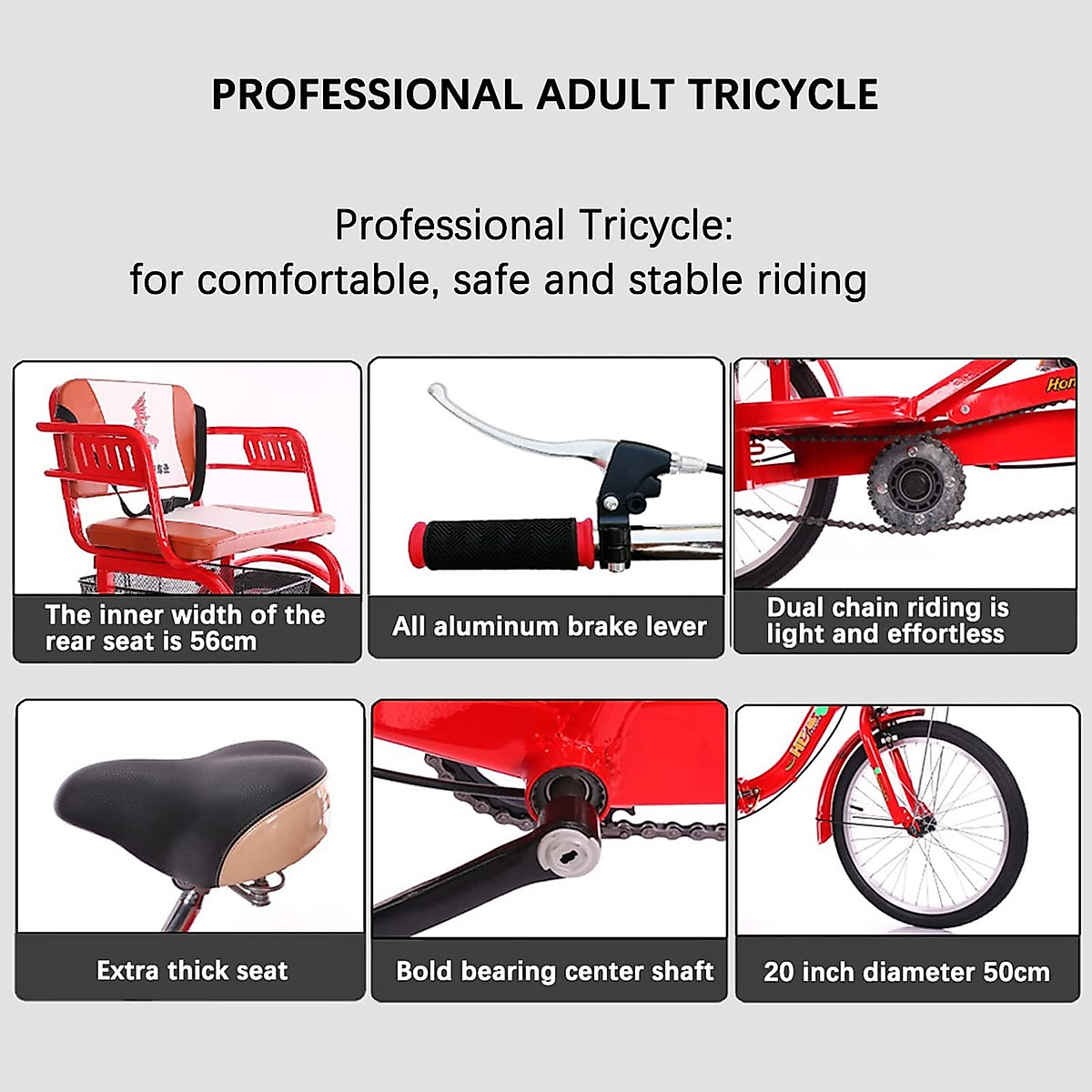 20 Inch Adult Tricycle, Cruiser Bikes Low Step-Through High Carbon Steel Frame, Three Wheel Bikes with Cargo Basket and Trunk for Seniors, Women, Men, (Color : Black)