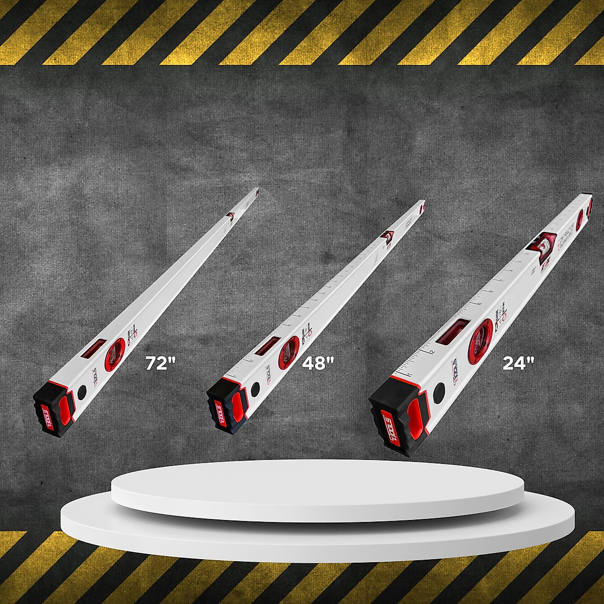 CE Tools Contractor Engineered Red Edge Construction Levels 24, 48, 72 Inch Set, Shock-Proof Vial, Milled Bottom, Robust End Caps