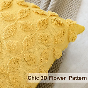 OTOSTAR Set of 2 Soft Plush Short Wool Velvet Decorative Throw Pillow Covers with 3D Flower Pattern Cushion Covers - Couch Sofa Pillow Covers for Living Room - Yellow 18x18 Inch