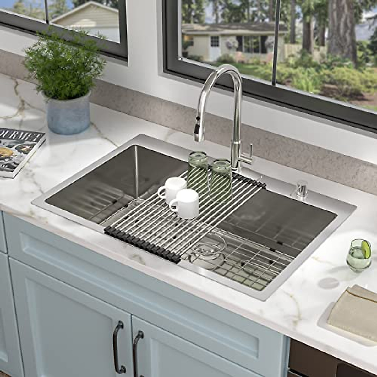 33 Kitchen Sink Drop In - Fulorni 33"x22" Kitchen Sink Drop In Topmount 16 Gauge Stainless Steel Single Bowl Above Counter Kitchen Sink Basin