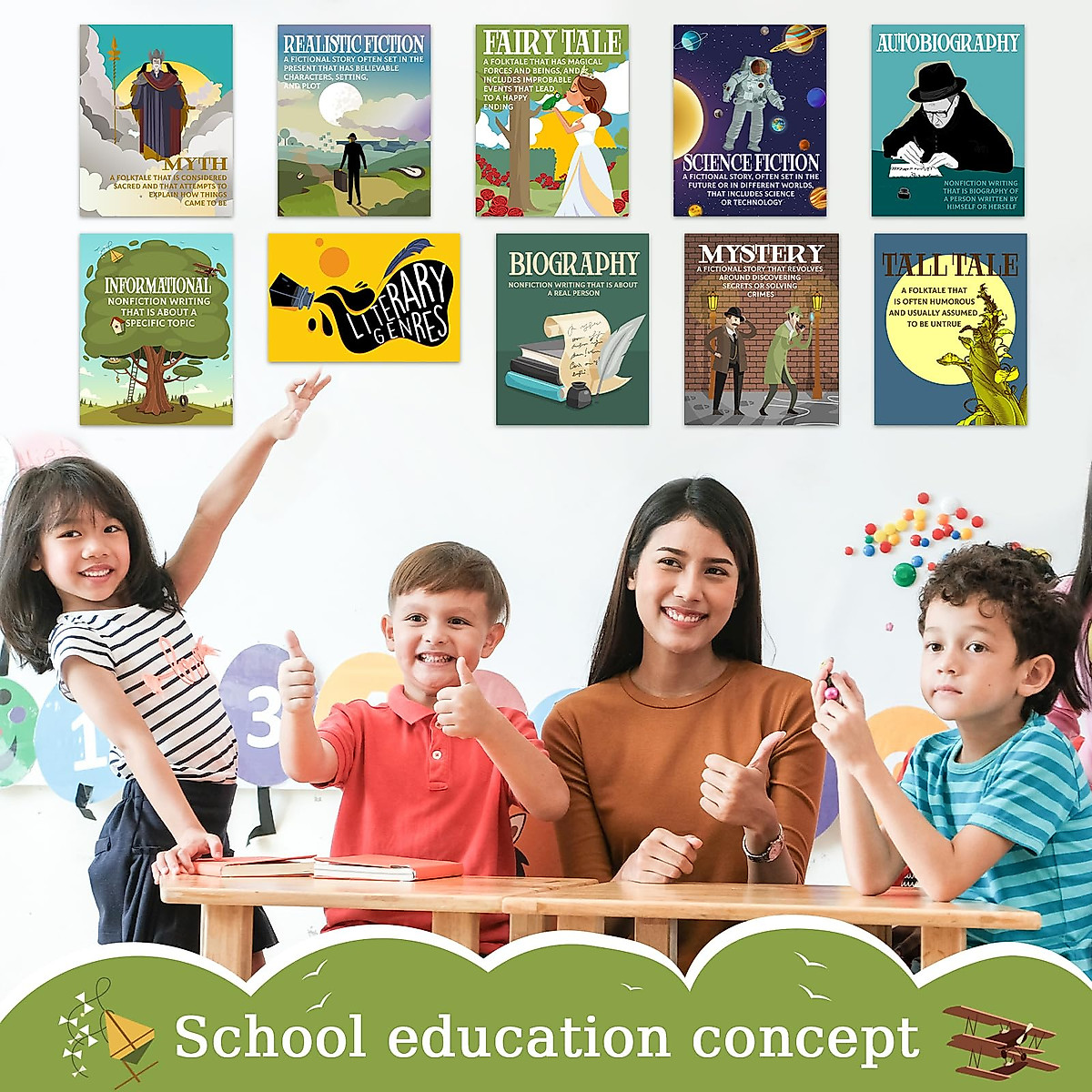 Outus Literary Genres Posters Bulletin Board Set for Classroom Literature Poster Wall Art Print Teacher Educational Art Print for High Middle School Classroom Decoration(14 Pcs, Classic)