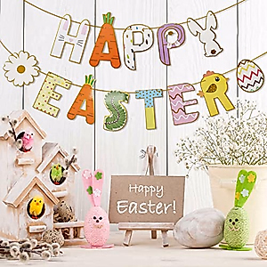 Easter Banners for Fireplace, Happy Easter Letters Banners,Cute Bunny and Egg Easter Banner for Church Mantle Indoor/Outdoor, Easter Decorations Spring Decor Holiday Bunny Party Decor Supplies