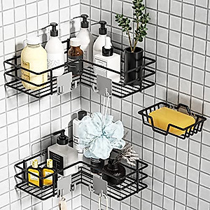 Innoshopp Corner Shower Caddy 3 Pack Adhesive Shower Organizer Basket Rack with 4 Hooks And Soap Holder Rust Proof Bathroom Shelf Shampoo Holder Wall Mounted Shower Shelves for Bathroom Storage