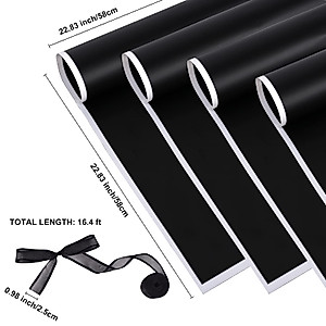 Kosotody 20 Sheets Waterproof Floral Wrapping Paper,Florist Bouquet Packaging Paper with Ribbon, 22.8x22.8 inch (White Edge Black)