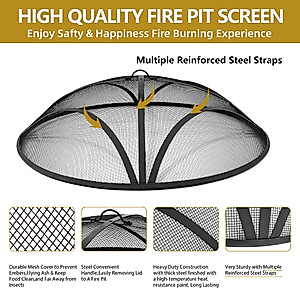 27In Reinforced Steel Round Fire Pit Screen Cover,Outdoor Patio Fire Pit Spark Screen,Heavy Duty Steel Mesh Firepit Ember Lid with Handle