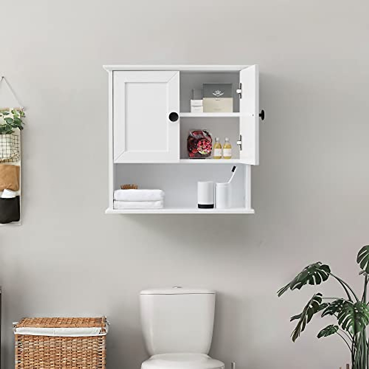 VANIRROR Bathroom Wall Cabinet Wooden Medicine Cabinet Buffering Hinge MDF Material Storage Organizer 23"x22" and Adjustable Shelves Cupboard Storage Cabinet with Handles