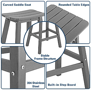INTOBOO 3 Pcs Adirondack Outdoor Bar Table and Chairs Set, Round Bar Height Patio Set, HDPE Bar Set for Balcony, Garden, Poolside (Grey)