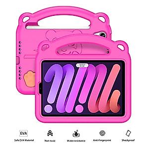 DUX DUCIS Kid Case for iPad Mini 6 2021 (6th Generation) with Pencil Holder, Light Weight Shockproof Kid Case with Handle, Kickstands & Shoulder Strap for iPad Mini 6th Gen 8.3 inch, Pink