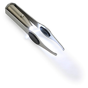 Iconikal Slant Tip Stainless Steel LED Lighted Tweezer, 3-Pack