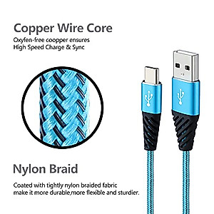 Aurnoet USB C Cable 4pack 6ft Type C Charger Nylon Braided USB C Charger Cord Fast Charging Cable for Samsung Galaxy S21 S20 S10 Plus Note 10 LG Google Pixel Moto etc