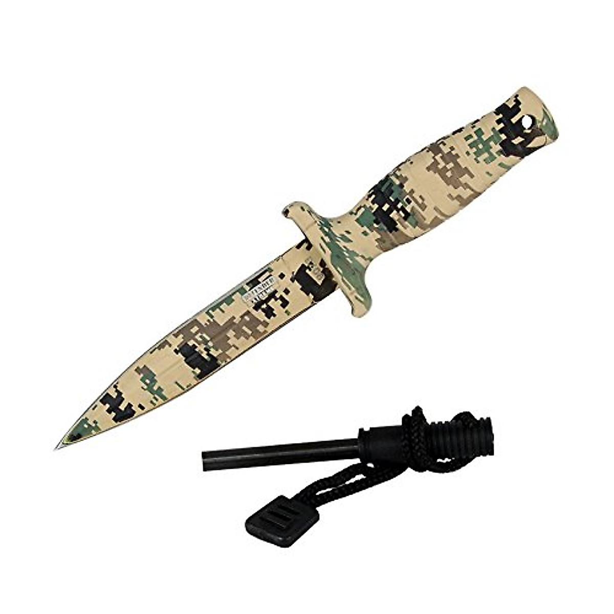 DEFENDER XTREME 7" Desert Camo Mini Hunting Knife Stainless Steel Blade with Fire Starter