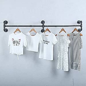 Industrial Pipe Clothing Rack Wall Mounted,Vintage Retail Garment Rack Display Rack Cloths Rack,Metal Commercial Clothes Racks for Hanging Clothes,Iron Clothing Rod Laundry Room(70.86in,Black)