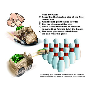 3 in 1 Mini Dino Car Game, Dominoes, Bowling Balls, Stacking Cups & Dinosaur Vehicles Targeting Board Games, Desktop Toys Play Set for Family & Party