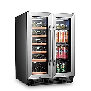 Lanbo Wine and Beverage Refrigerator, Dual Zone Built-in Wine and Drink Center, 18 Bottle and 55 Can