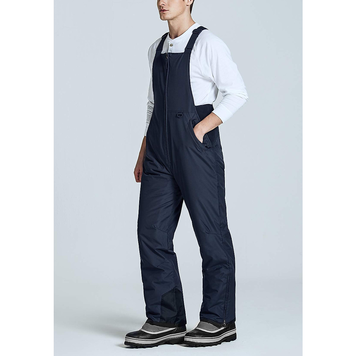 TSLA Men's Winter Snow Bibs, Waterproof Insulated Snowboard Overalls, Ripstop Windproof Ski Pants, Winter Ski Snow Overall Charcoal Blue, Large