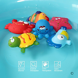 Bathtub Toys Floating Bath Toys(6PCS) with Storage Net,Baby Soft Bath Time Boat Toys,Bathtub Learning Water Toys and Bathtub Toys for Toddlers-Fish,Starfish,Sea Horses