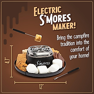 Nostalgia Tabletop Indoor Electric S'mores Maker - Smores Kit With Marshmallow Roasting Sticks and 4 Trays for Graham Crackers, Chocolate, and Marshmallows - Movie Night Supplies - Black