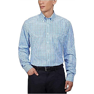 Kirkland Signature Men’s Button Down Dress Shirt Traditional Fit (Blue/White Mini Check, 16 x 34/35)
