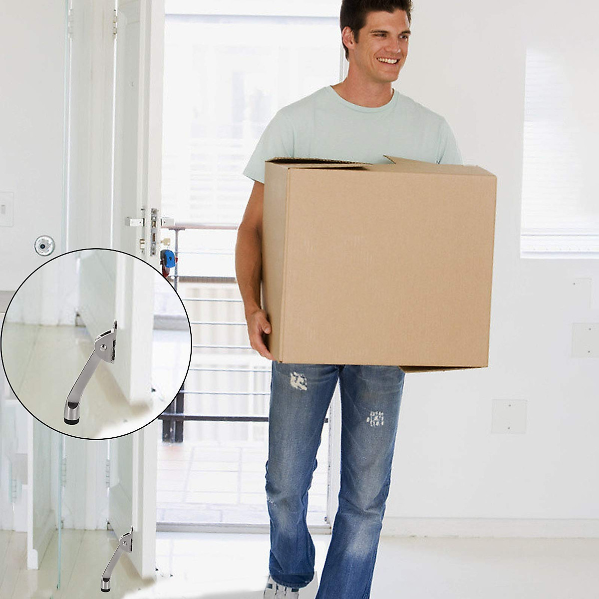 4 Pack Kickdown Door Stop, Commercial Heavy Duty Door Stops for Bottom of Door, Kickstand Door Stopper with Rubber Tip and Spring Lever, Adjustable, Easy to Kick Down Door Stoppers and Release