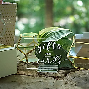 Cedar and Ink Gifts and Cards Sign w Acrylic Stand, Acrylic Wedding Signs Cursive, Clear Lucite Glass-Like Gift Sign for Table or Wedding Cards Sign for Acrylic Card Box, Stand Included
