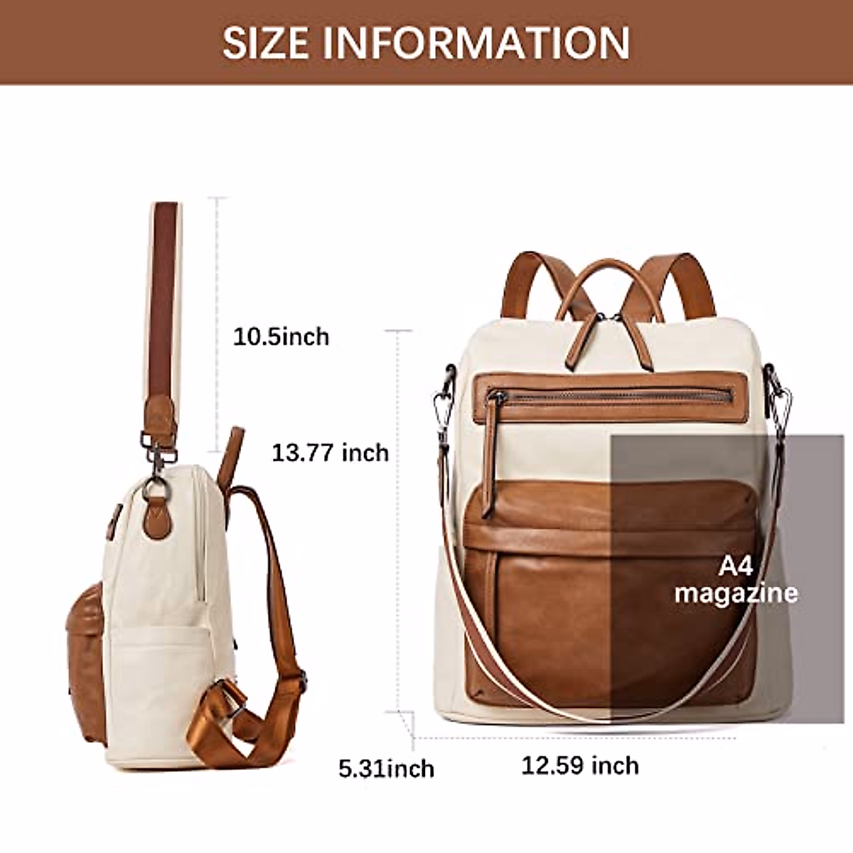 BOSTANTEN Leather Backpack Purse for Women Fashion Designer Shoulder Bag Convertible Travel Backpack Purses Brown-beige
