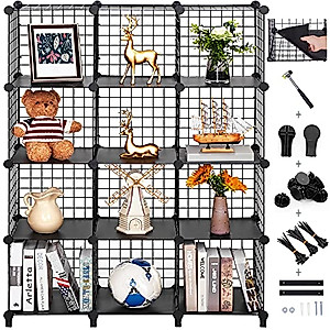 ANWBROAD Wire Cube Storage Organizer, 12 Cube Metal Grid, Wire Shelves Organizer, C grids panels, Stackable Modular Bookshelf, Ideal for Bedroom Living Room Office 11.8” x 11.8” Black ULWT012B