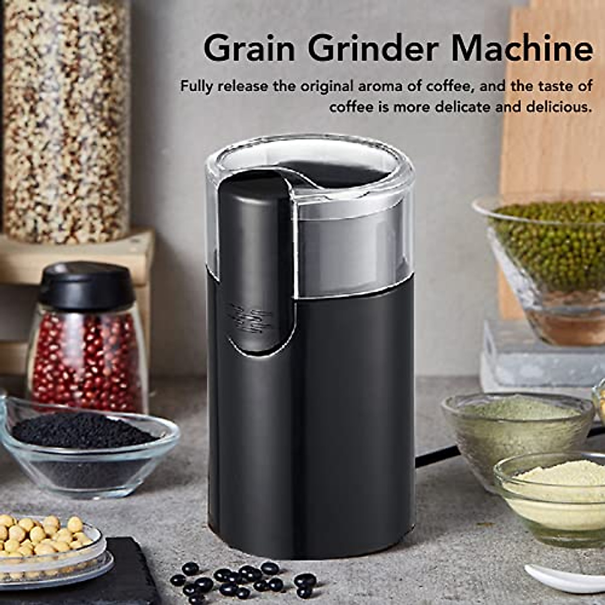 Grain Grinder 50g Stainless Steel Coffee Grinder Electric For Herb Nut Spice 150W Grain Grinder Mill for Home Chinese Herbal With Brush Easy To Clean(American Standard 110V)